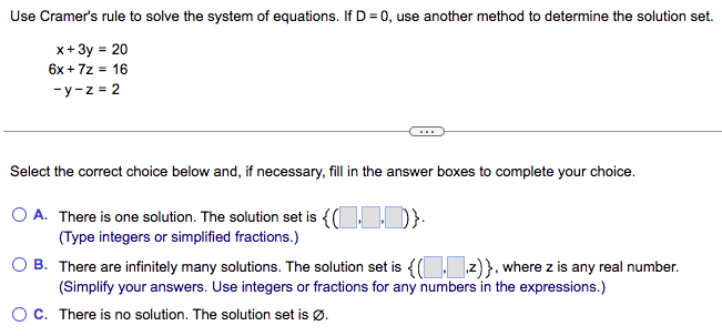 Solved Use Cramer's rule to solve the system of equations. | Chegg.com