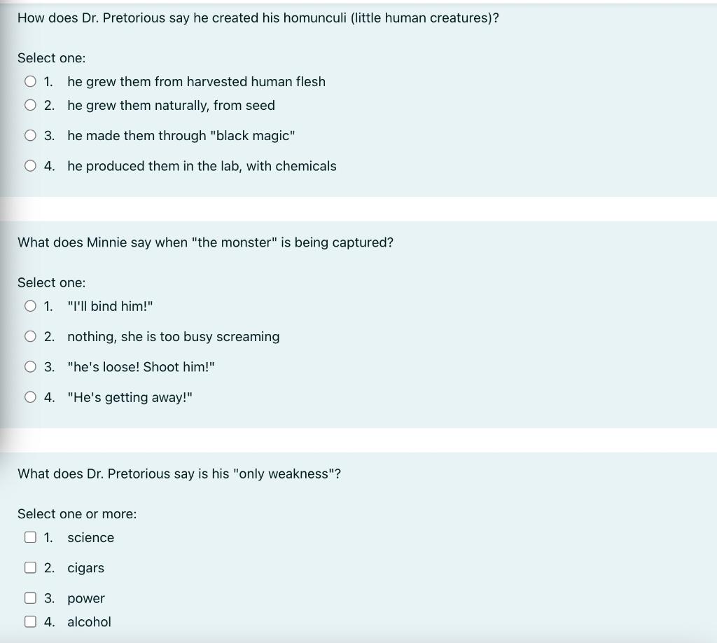 Solved How does Dr. Pretorious say he created his homunculi | Chegg.com