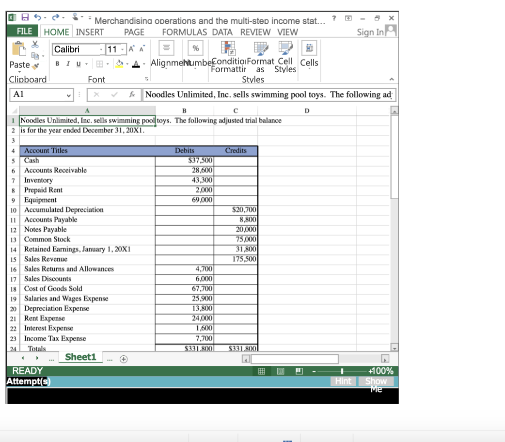 Solved Preparing a Multi-Step Income Statement using Excel's | Chegg.com