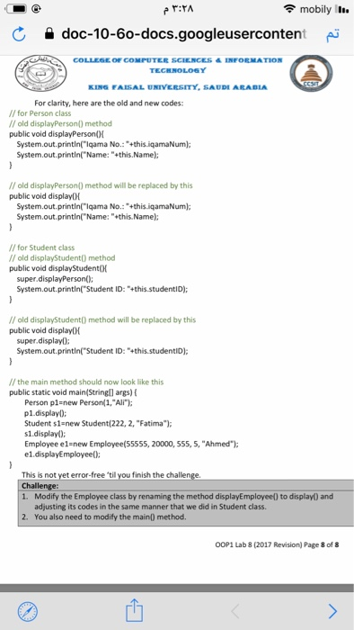 Solved 令mobily 11. a doc-10-6o-docs.googleusercontent.c OOP1 | Chegg.com