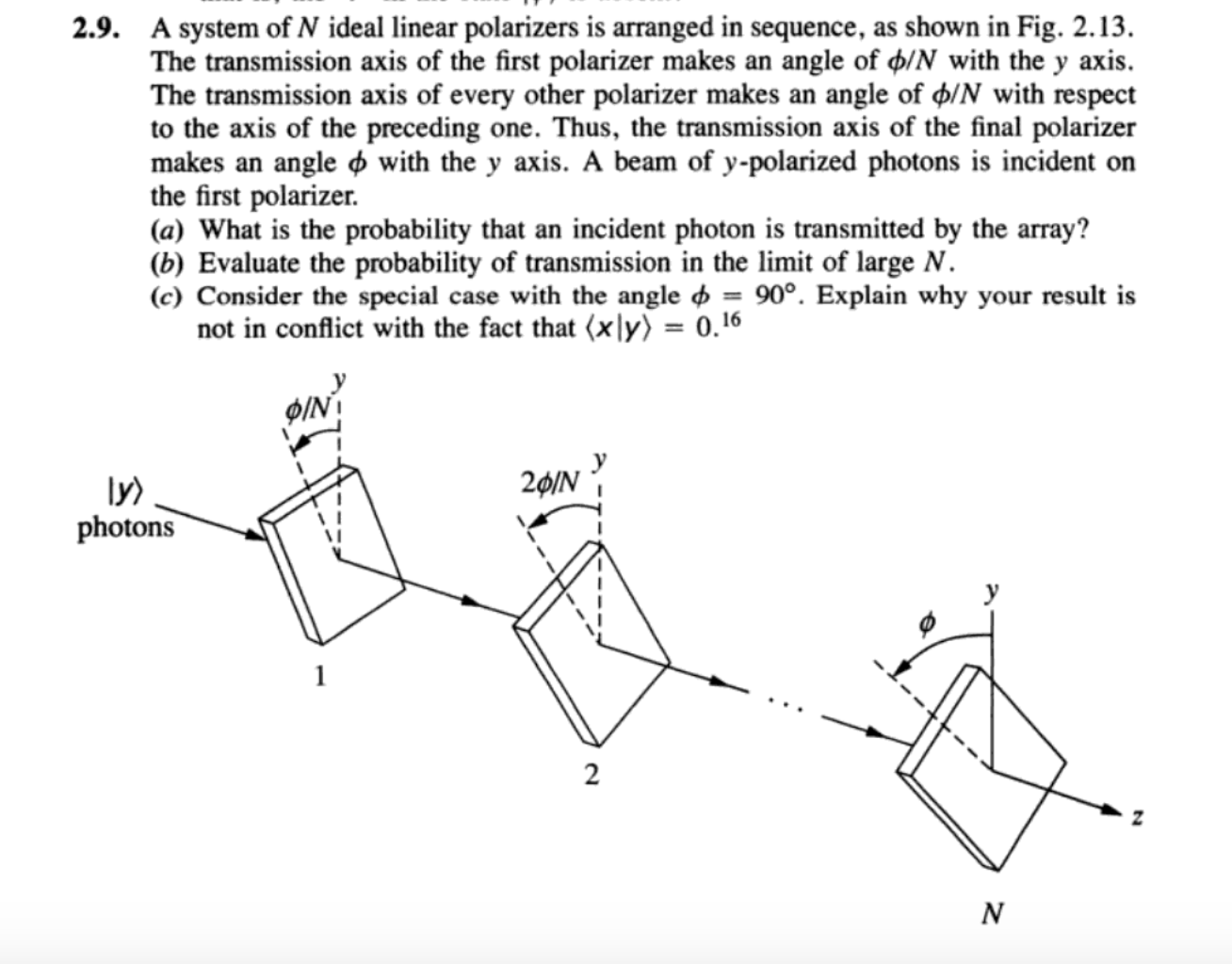Solved 2.9. A system of N ideal linear polarizers is | Chegg.com