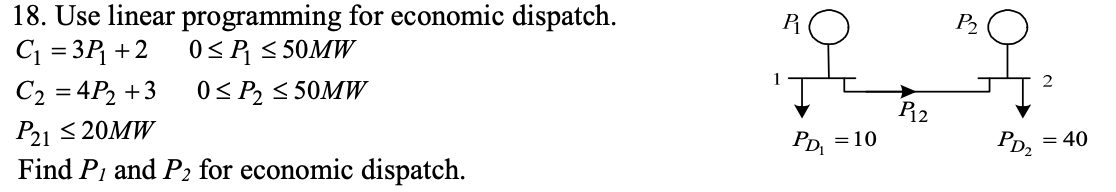 Solved 18. Use linear programming for economic dispatch. C1 | Chegg.com
