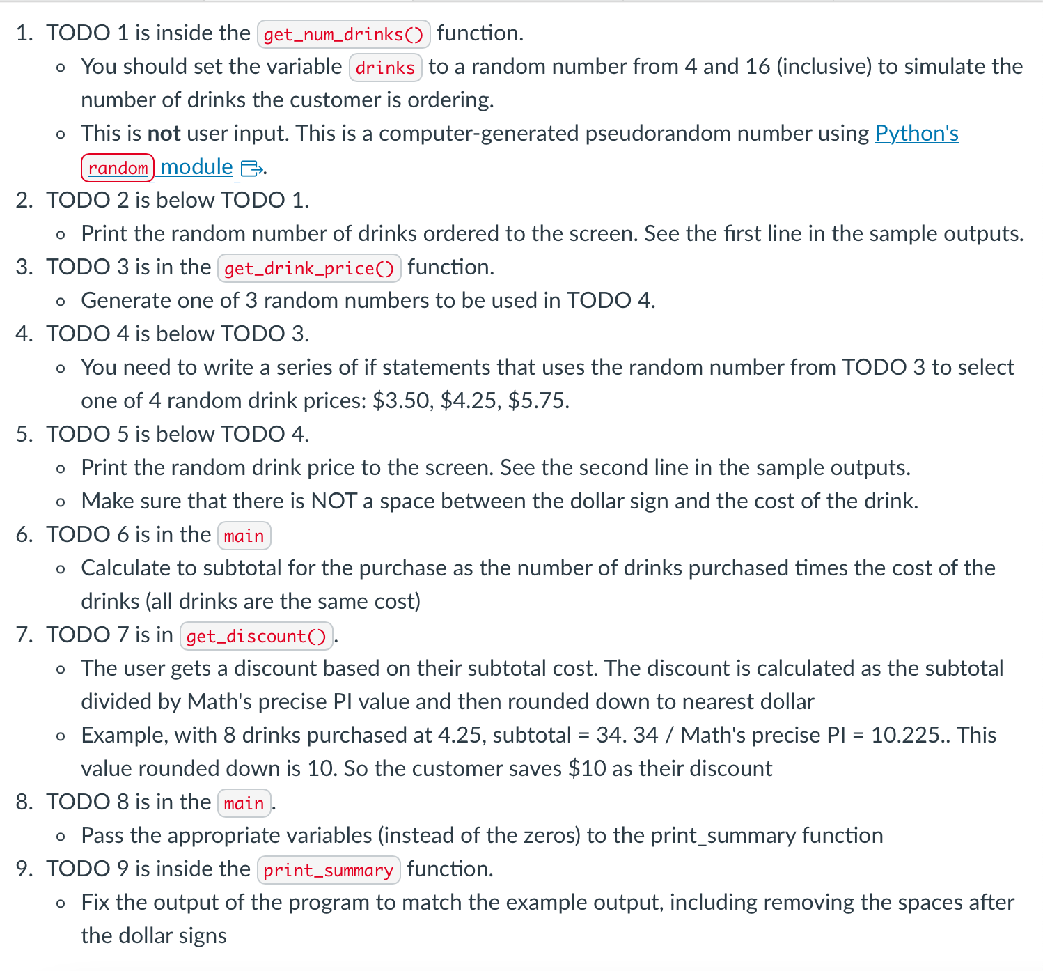 Solved # get_num_drinks # Parameters: none # Return: a | Chegg.com