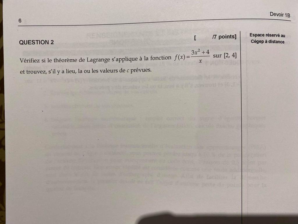 Solved Devoir 1B 6 [ 17 points] Espace réservé au Cégep à | Chegg.com