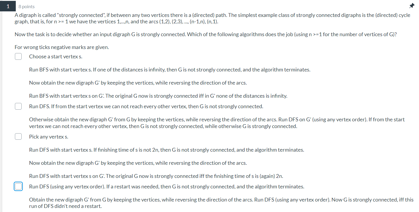 1 8 points A digraph is called "strongly connected", | Chegg.com