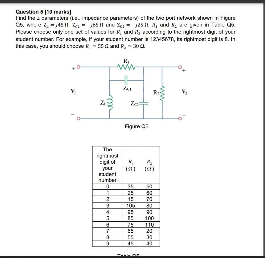 Solved Question 5 [10 marks] Find the z parameters (i.e.. | Chegg.com