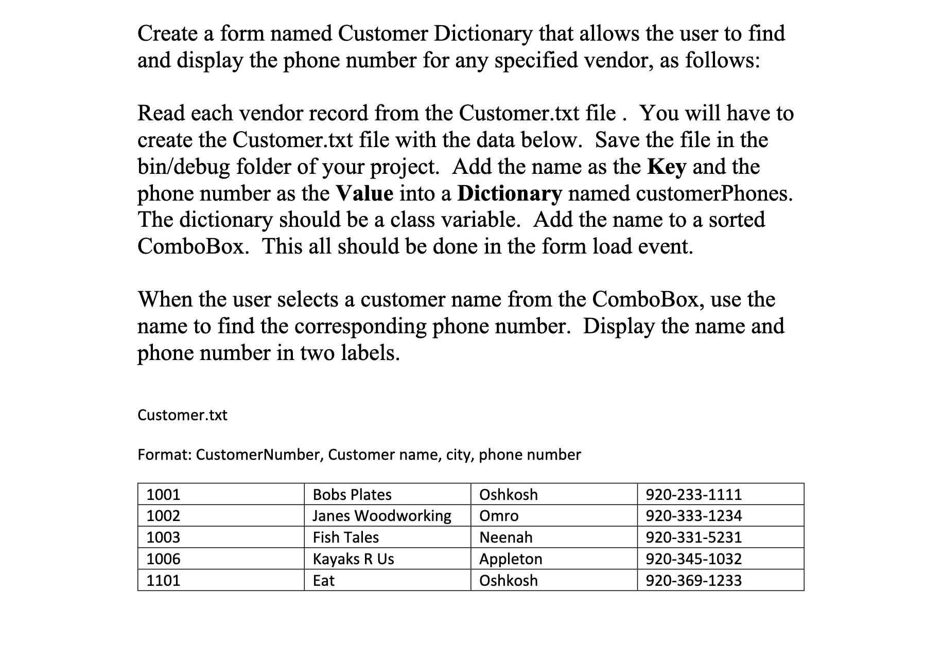Solved Create a form named Customer Dictionary that allows | Chegg.com