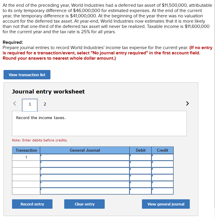 Solved At the end of the preceding year, World Industries | Chegg.com