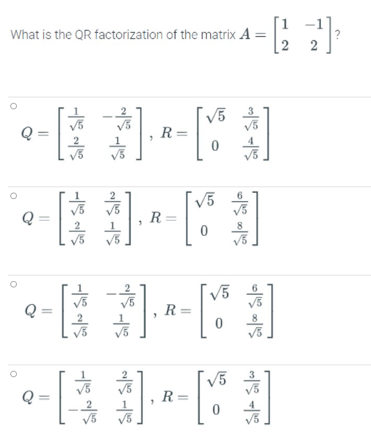 Solved What is the QR factorization of the matrix A= [1 ;] 1 | Chegg.com