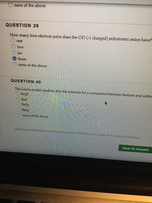 How many lone electron pairs does the CIO(-1 charged) | Chegg.com