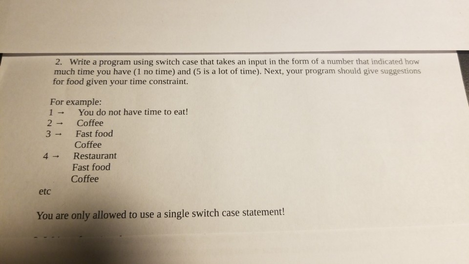 Solved 2. Write a program using switch case that takes an | Chegg.com