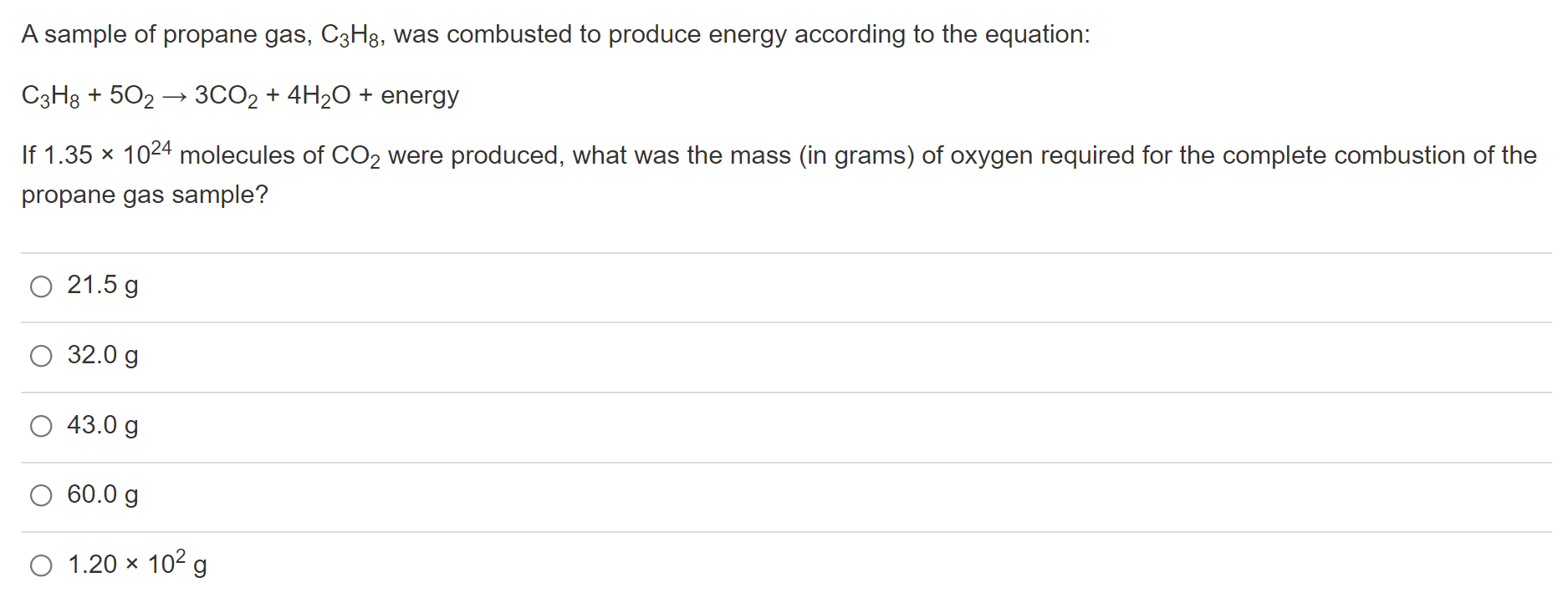Solved A sample of propane gas, C3H8, was combusted to | Chegg.com