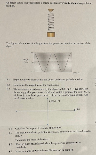 Solved An object that is suspended from a spring oscillates | Chegg.com