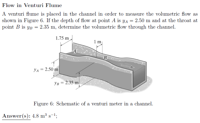 Solved Flow in Venturi Flume A venturi flume is placed in | Chegg.com