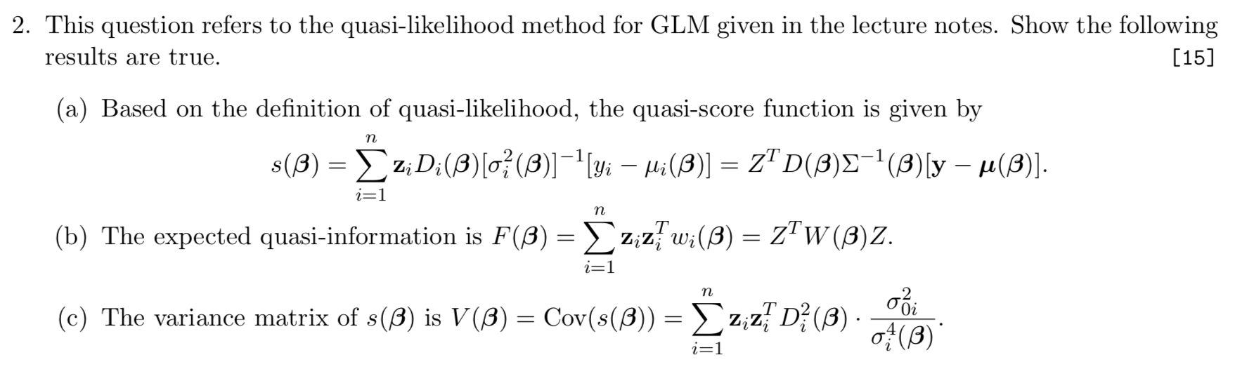 2. This question refers to the quasi-likelihood | Chegg.com