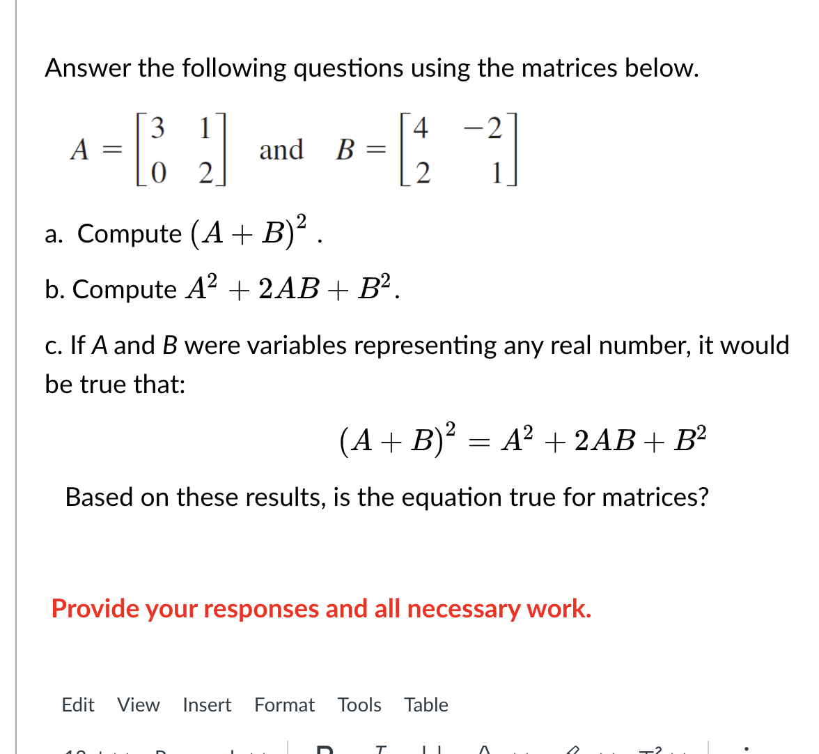 Solved Answer the following questions using the matrices | Chegg.com