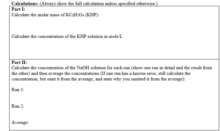 Solved Part I: Mass of KHP plus boat Mass of "empty" boat | Chegg.com