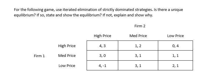Solved For the following game, use iterated elimination of | Chegg.com