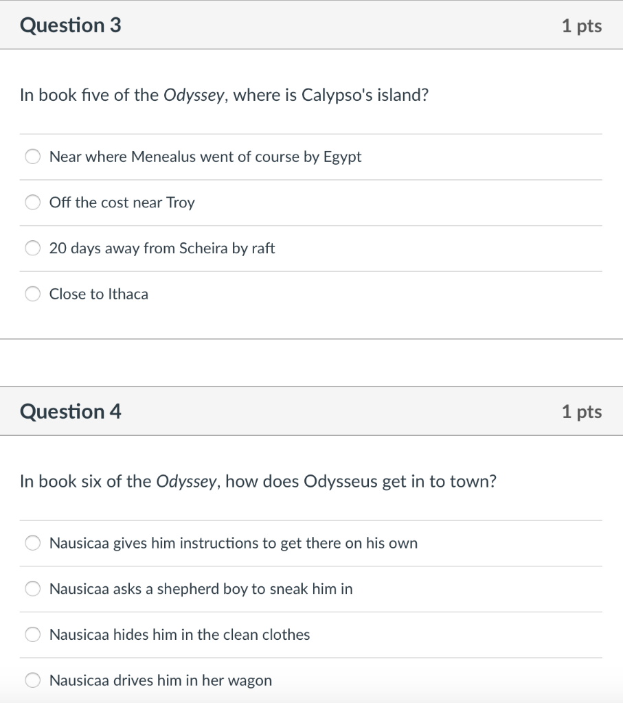 Solved Question1 1 pts In book five of the Odyssey, what | Chegg.com