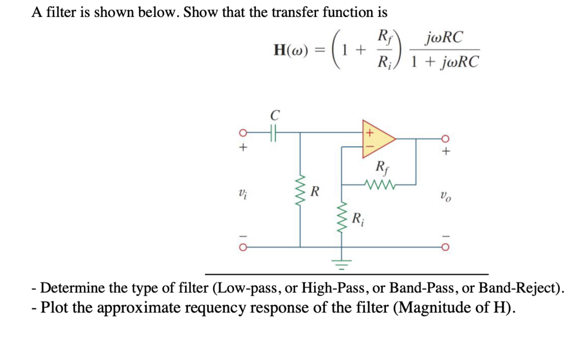 Solved A filter is shown below. Show that the transfer | Chegg.com