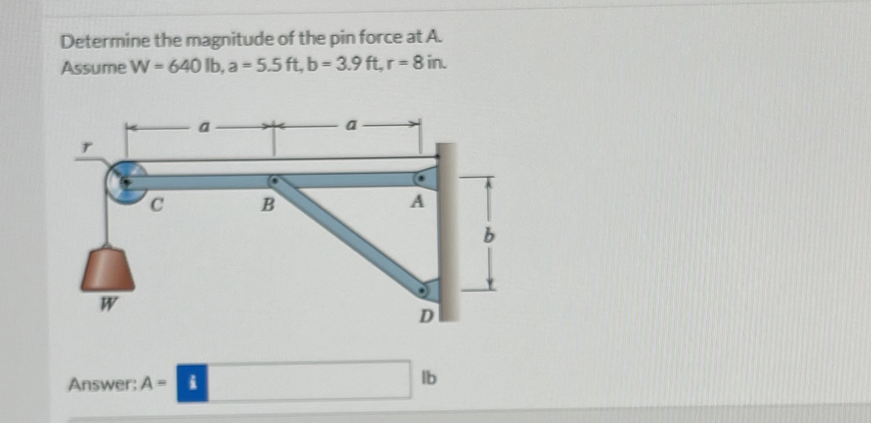Solved Determine the magnitude of the pin force at A. Assume | Chegg.com