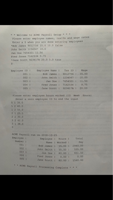 Solved CSCI2010L Programming Il - Lab 6 ACME Payroll Part 1: | Chegg.com