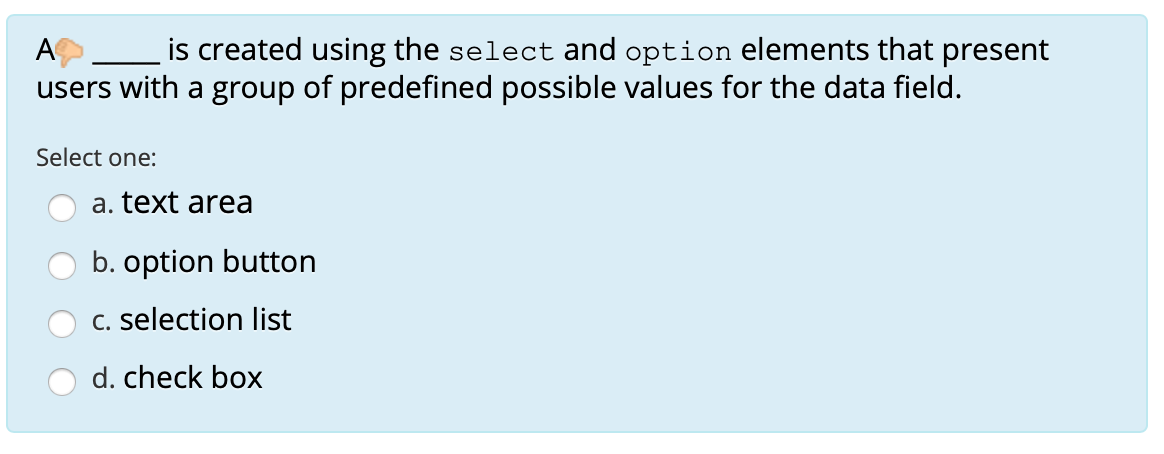 Solved is created using the select and option elements that | Chegg.com