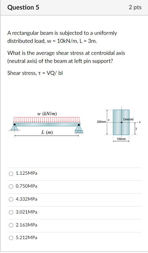 Solved Question 5 2 pts A rectangular beam is subjected to a | Chegg.com