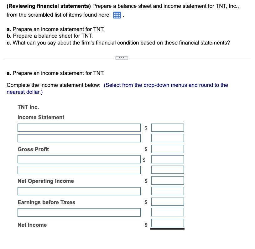 Solved (Reviewing financial statements) Prepare a balance | Chegg.com