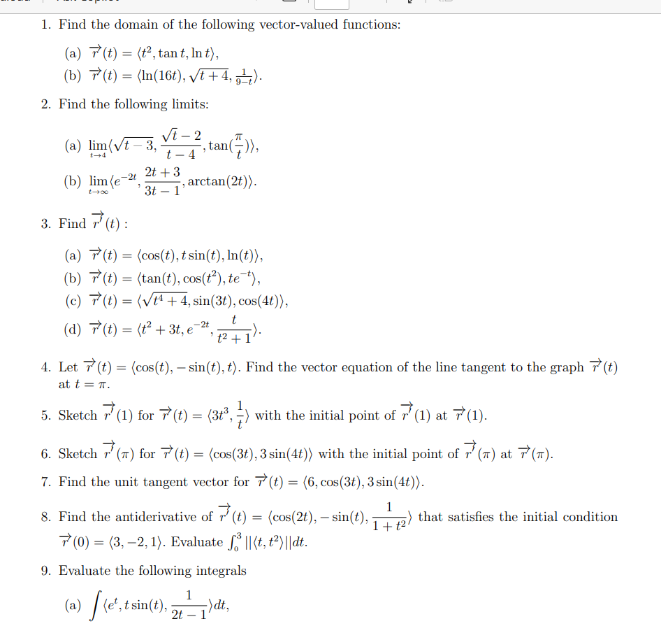 Solved Find the domain of the following vector-valued | Chegg.com