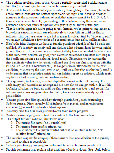 Solved - Topic: Recursion - Sudoku is a number puzzle in | Chegg.com