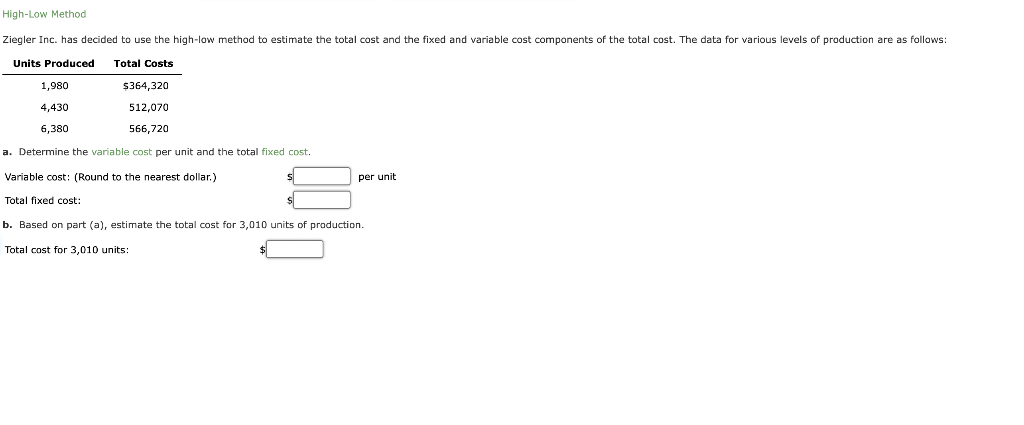 Solved a. Determine the variable cost per unit and the total | Chegg.com