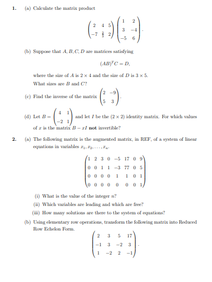 Solved 1. (a) Calculate the matrix product | Chegg.com