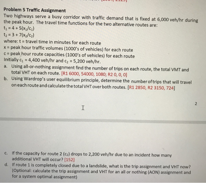 Problem 5 Traffic Assignment Two Highways Serve A 5853
