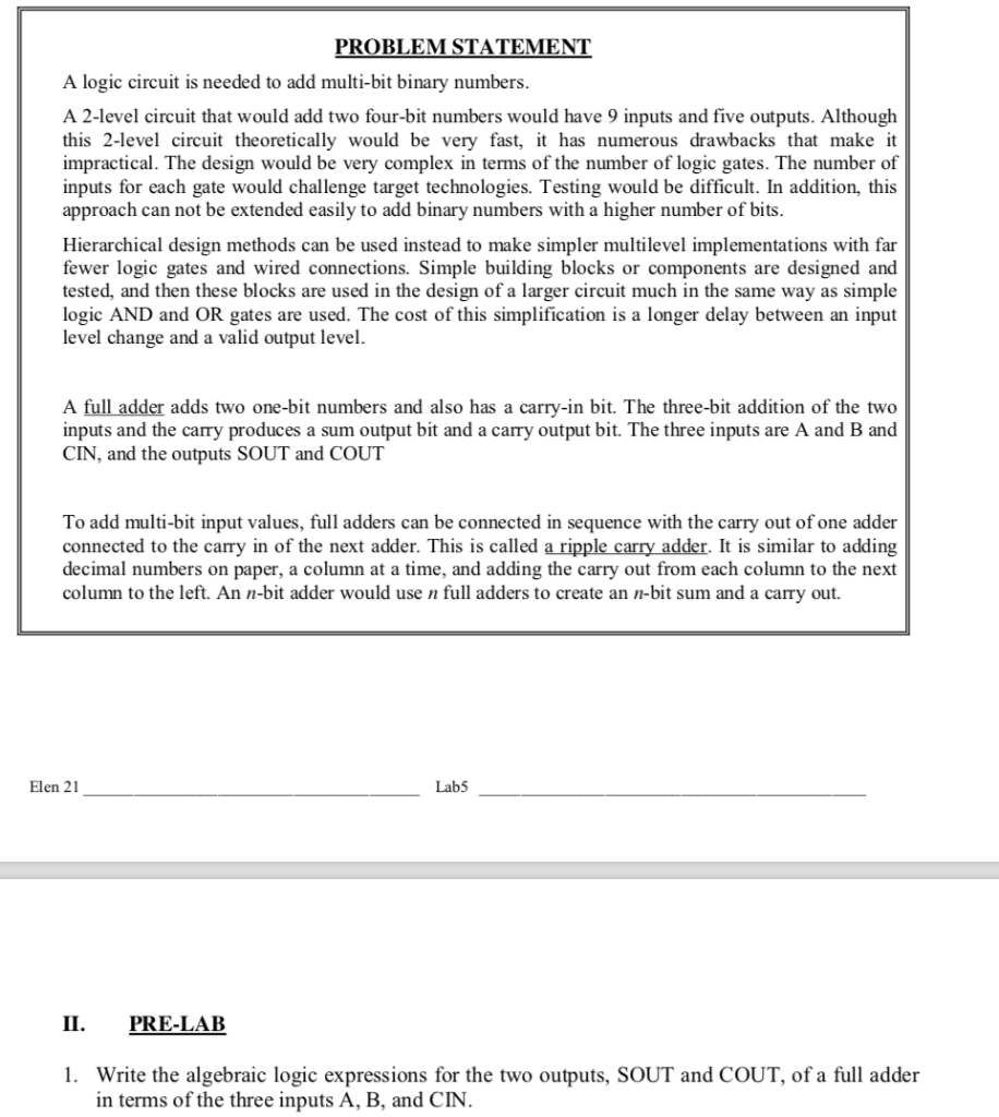 Solved Problem Statement A Logic Circuit Is Needed To Add