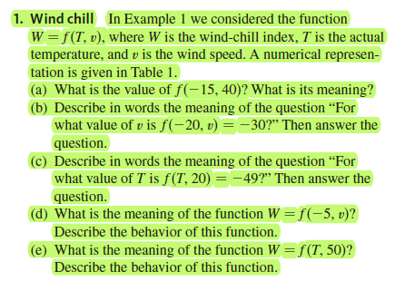 Solved Wind chill In Example 1 ﻿we considered the | Chegg.com
