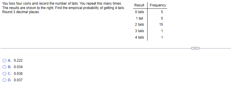 Solved You toss four coins and record the number of tails. | Chegg.com