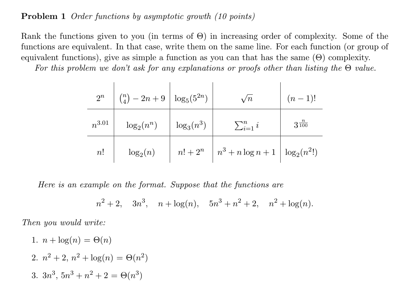 Solved Problem 1 Order functions by asymptotic growth (10 | Chegg.com
