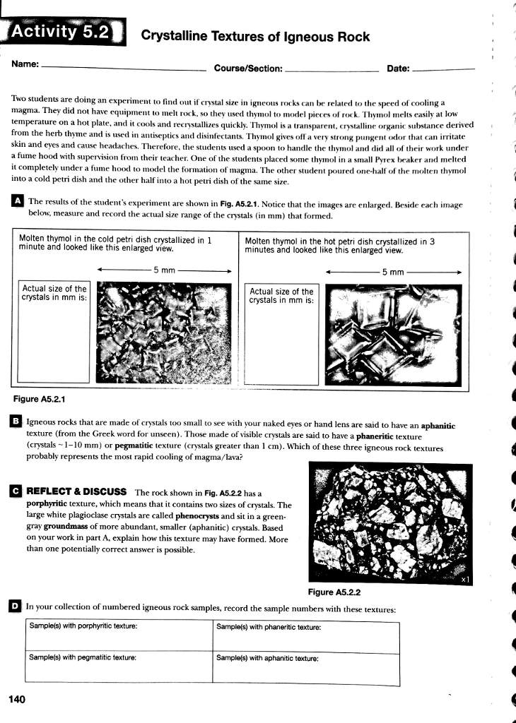 Solved Activity 5.2 Crystalline Textures of Igneous Rock | Chegg.com