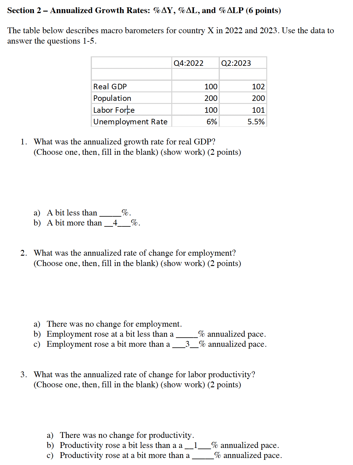 Solved Section 2 - Annualized Growth Rates: %ΔY,%ΔL, and | Chegg.com