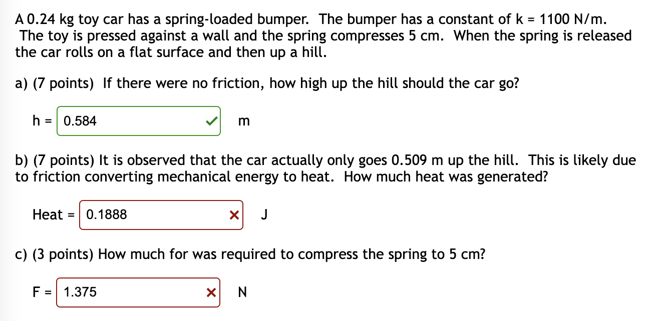 Solved A 0.24kg ﻿toy car has a spring-loaded bumper. The | Chegg.com
