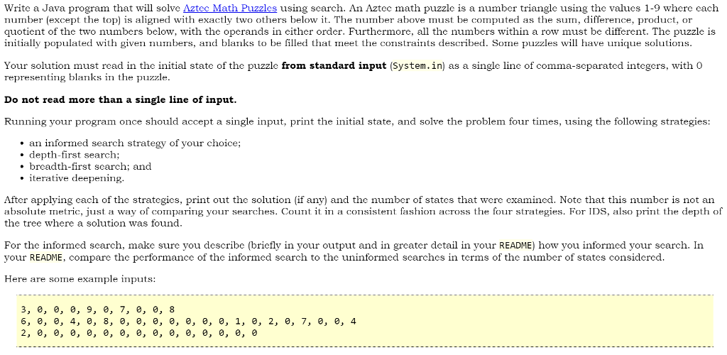 Write A Java Program That Will Solve Aztec Math Chegg