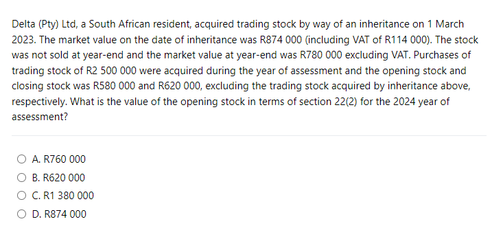 Solved Delta (Pty) Ltd, a South African resident, acquired | Chegg.com