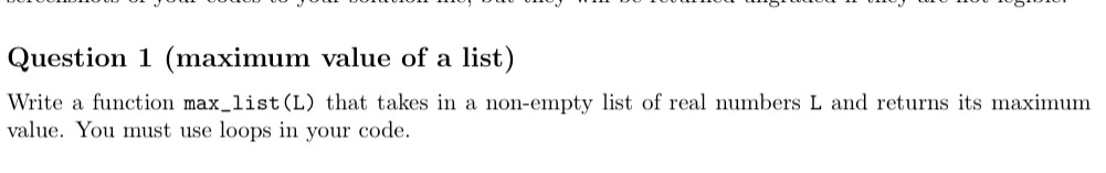 Solved Question 1 (maximum value of a list) Write a function | Chegg.com