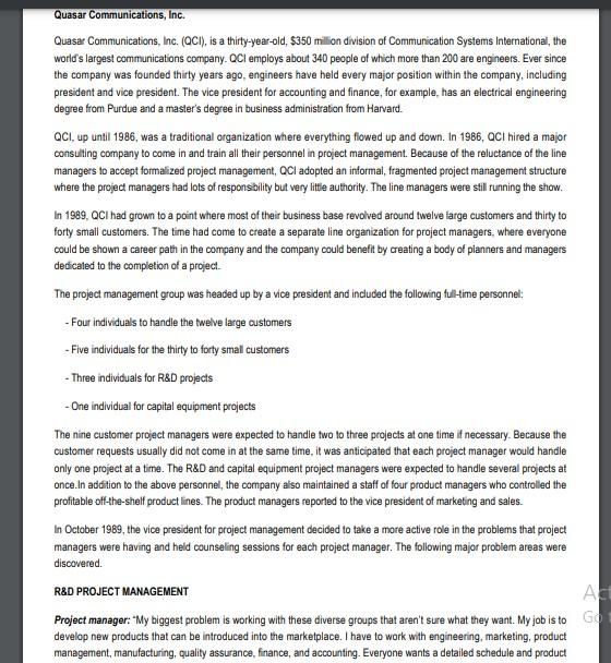 Solved Quasar Communications, Inc. Quasar Communications, | Chegg.com