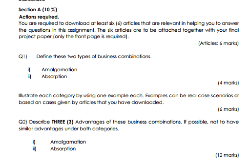 Section A (10\%) Actions required. You are required | Chegg.com