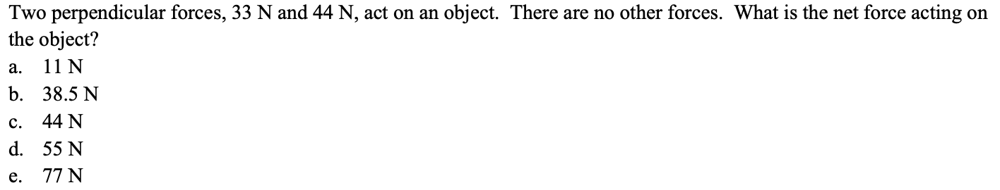 Solved Two perpendicular forces, 33 N and 44 N, act on an | Chegg.com