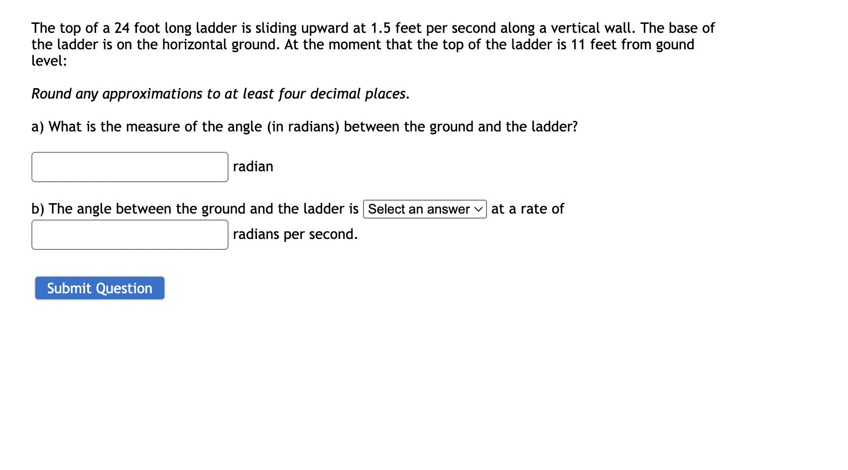 Solved The top of a 24 foot long ladder is sliding upward at | Chegg.com