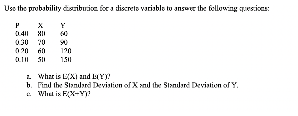 Solved Use the probability distribution for a discrete | Chegg.com