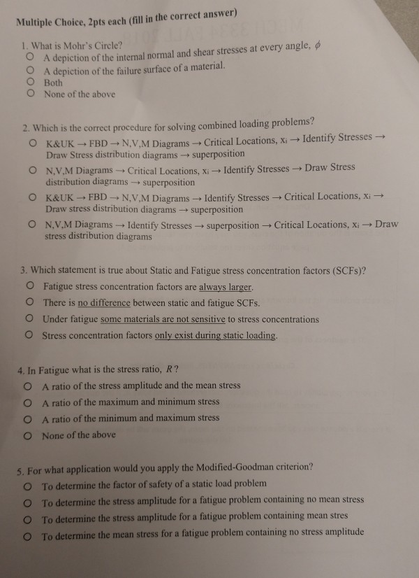Solved Multiple Choice, 2pts each (fill in the correct | Chegg.com